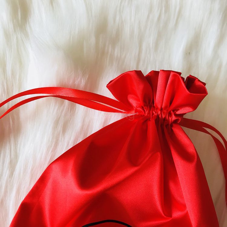 Custom large Red drawstring satin bag with logo printed